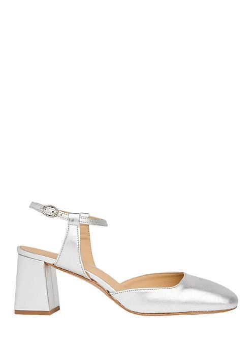 Whistles Matilda Block-heel Leather Slingback Shoes - Silver