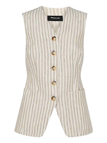 Whistles Striped V-neck Linen Waistcoat - Neutral