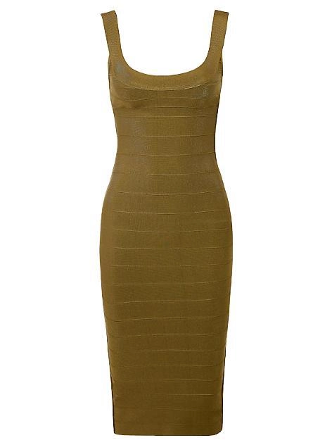 House Of Cb The Sculpt Halter-neck Bandage Stretch-woven Midi Dress - Olive