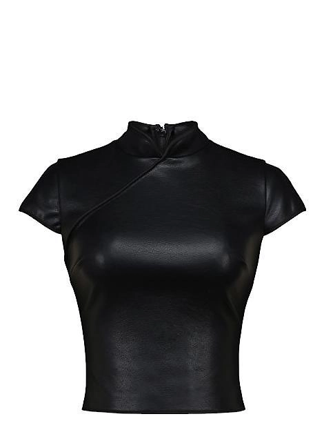 House Of Cb Bobbi Vegan-leather Top - Black