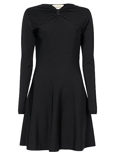 Valentino Garavani Ribbed Knit Bow V-neck Mini Dress - Nero