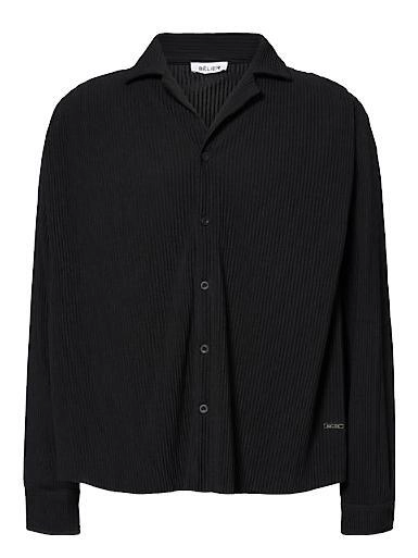 BELIER Pleated Long-sleeve Woven Shirt - Black