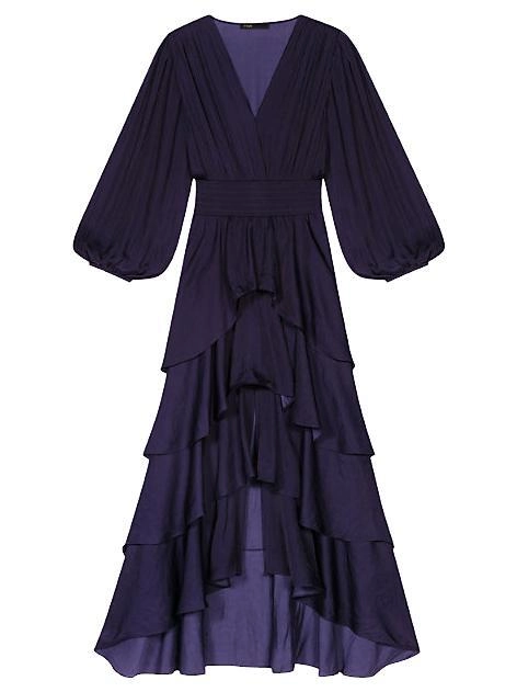 Maje Ruffinella Smocked-waist Ruffled Woven Maxi Dress - Bleus