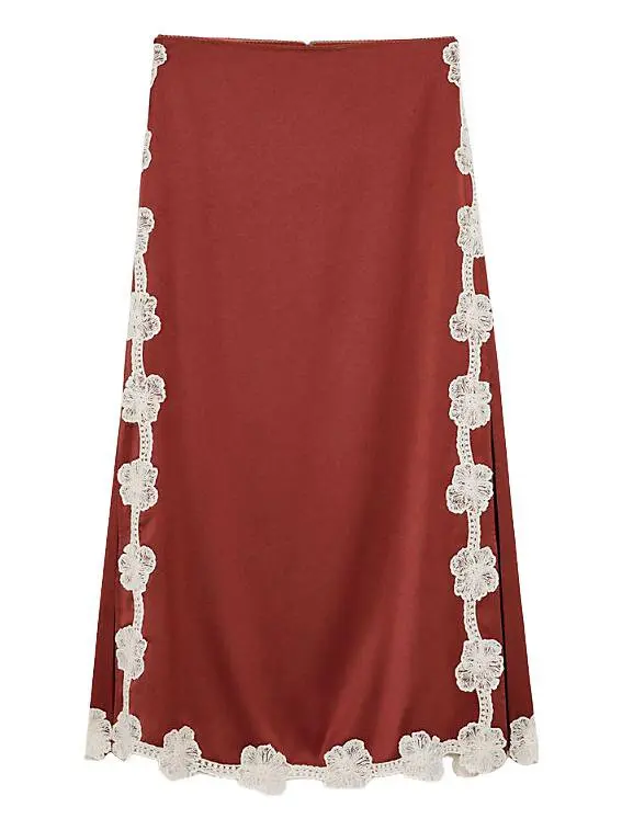 REISS Doa Floral-lace Satin Midi Skirt - Rust Orange