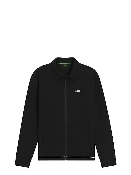 BOSS Logo-embroidered Polo-collar Cotton-blend Tracksuit Top - Black