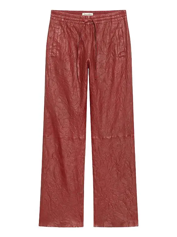 Zadig&Voltaire Elasticated-waist Straight-leg Leather Trousers - Cherry