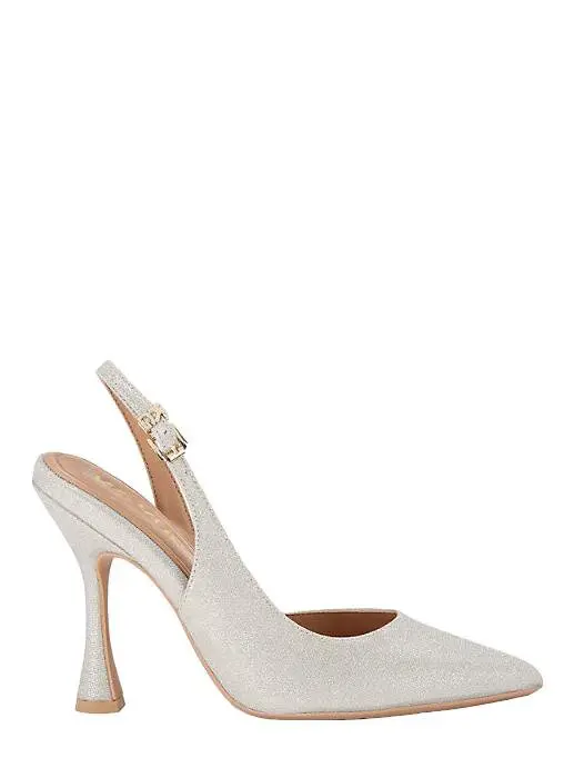 Kurt Geiger Aria Pointed Toe Woven Slingback Courts - Silver