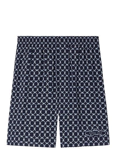 Sandro Graphic Print Elasticated Waist Woven Shorts - Navy Blue