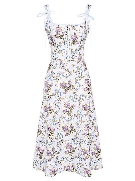 House Of Cb Floral Print Cotton Corset Midi Dress - Off White Floral