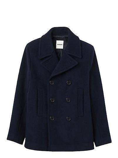 Sandro Double-breasted Peak-lapel Wool-blend Coat - Bleus
