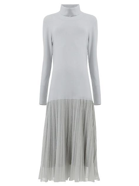 LEEM High Neck Knitted Midi Dress - Silver