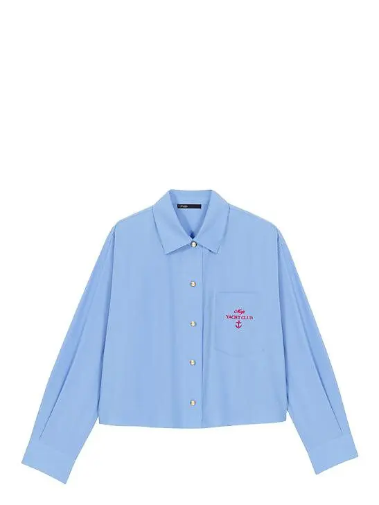 Maje Logo-embroidered Cropped Woven Shirt - Blue