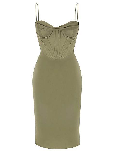 House Of Cb Myrna Corset Satin Dress - Olive