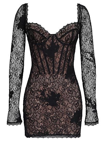 House Of Cb Lucienne Stretch Floral-lace Mini Dress - Black