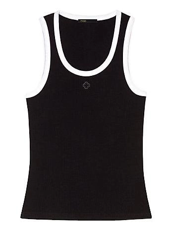 Maje Contrast Trim Ribbed Cotton-jersey Tank Top - Bicolore
