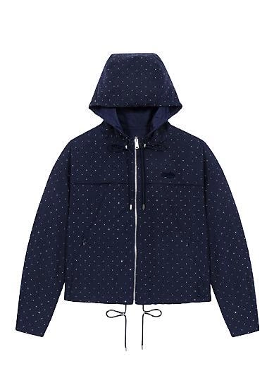 Maje Rhinestones-embellished Hooded Windbreaker Woven Jacket - Navy