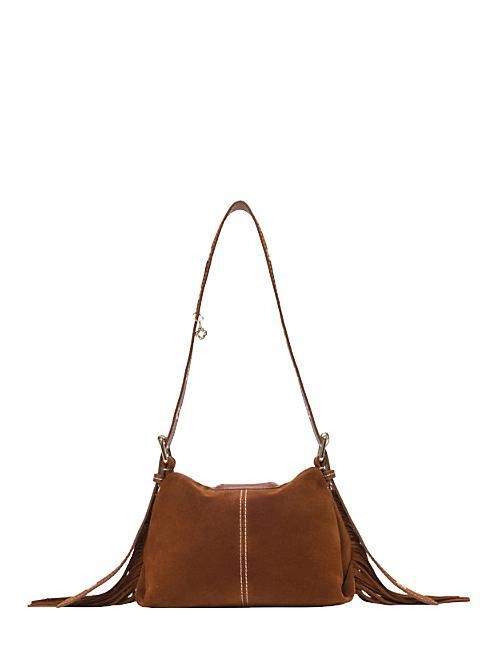 Maje Miss M Mini Suede Shoulder Bag With Fringe Detail - Brown