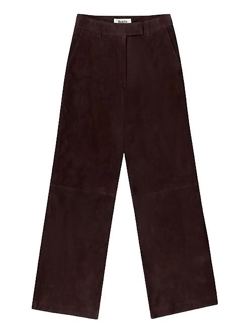RO&ZO High-rise Wide-leg Suede Trousers - Chocolate