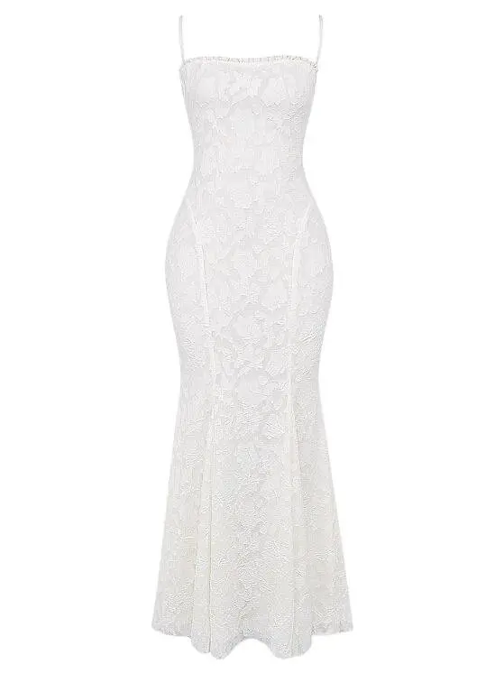 House Of Cb Joan Burnout-pattern Lace Maxi Dress - Ivory