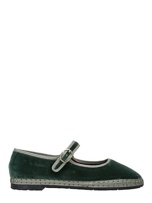 FLABELUS Velvet Mary Jane Flats With Buckle Fastening - Teal