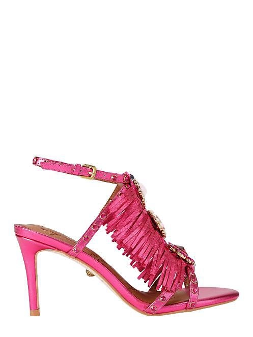 Kurt Geiger Jewel Fringed Faux-leather Heeled Sandals - Fuchsia