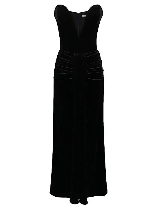 House Of Cb Vienne Plunge-neck Stretch-velvet Maxi Dress - Black