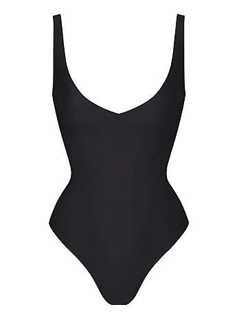 SKIMS Plunge-neck Thong Stretch-woven Bodysuit - Onyx