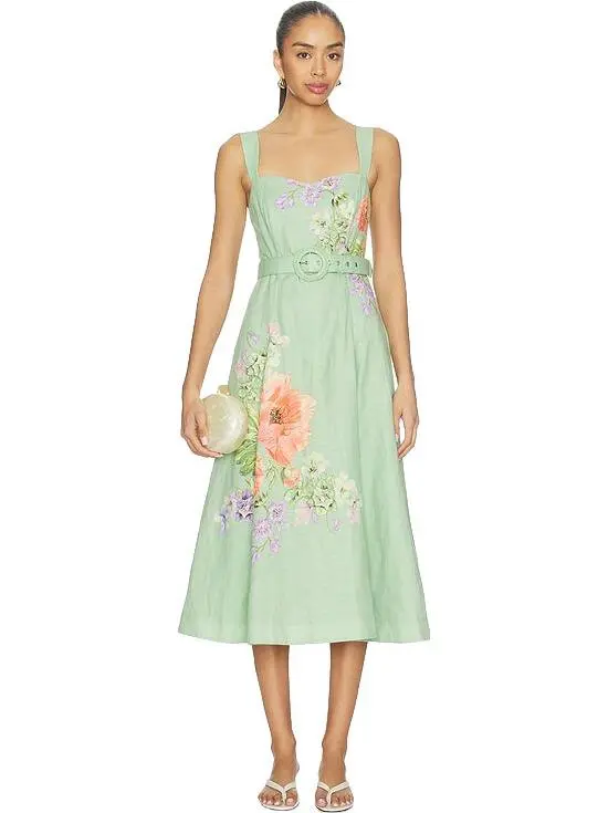Hemant & Nandita Midi Dress With Buckle Belt - Mint