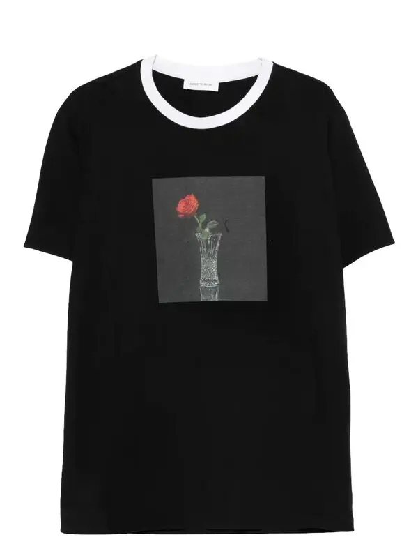 ERNEST W. BAKER Round-nek Rose-print T-shirt - Black
