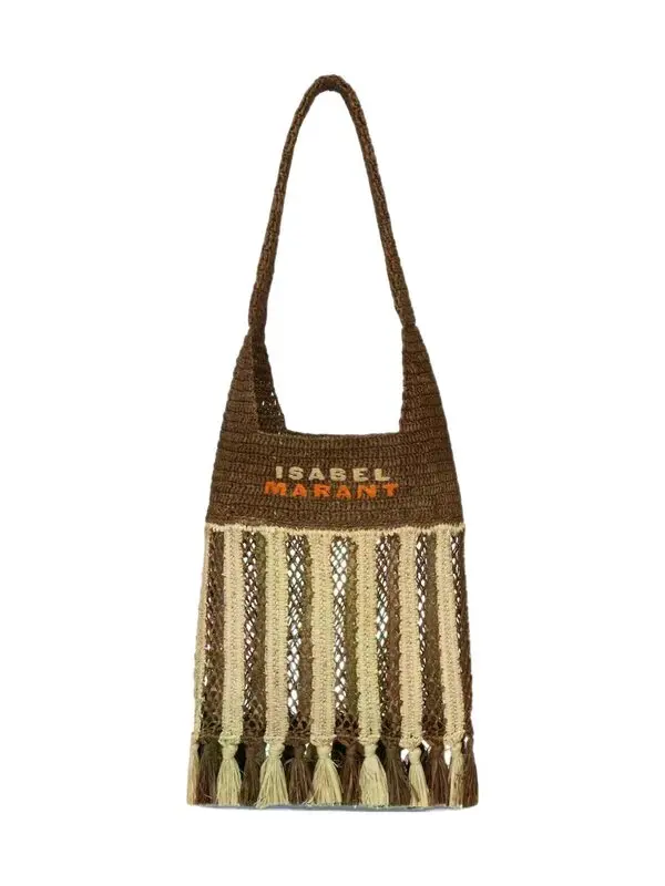 Isabel Marant Étoile Striped Raffia Shoulder Bag With Fringe - Brown