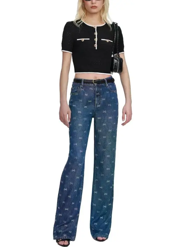 SELF-PORTRAIT Button Trimmed Knitted Top - Ebony