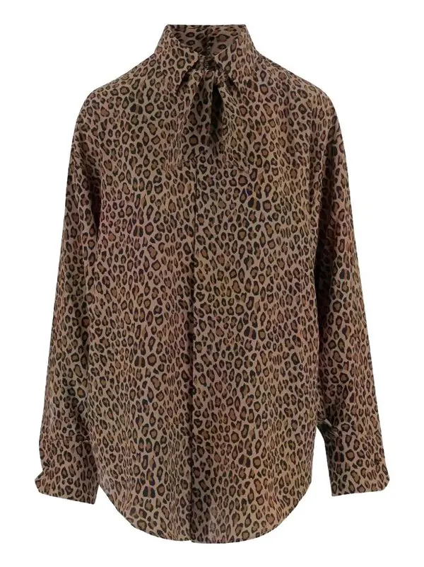 SA SU PHI Animal Print Bow Detail Shirt - Neutrals