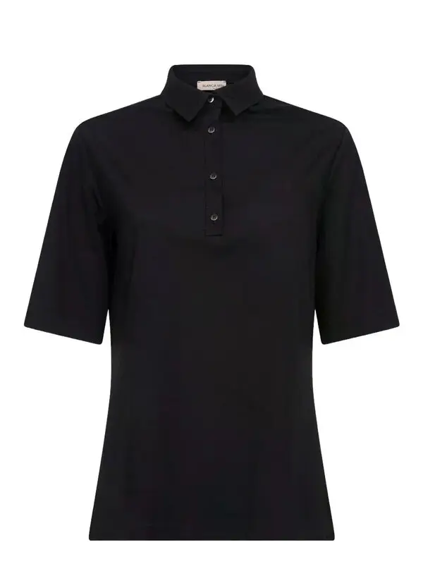 BLANCA VITA Collar Placket Short Sleeve Shirt - Black