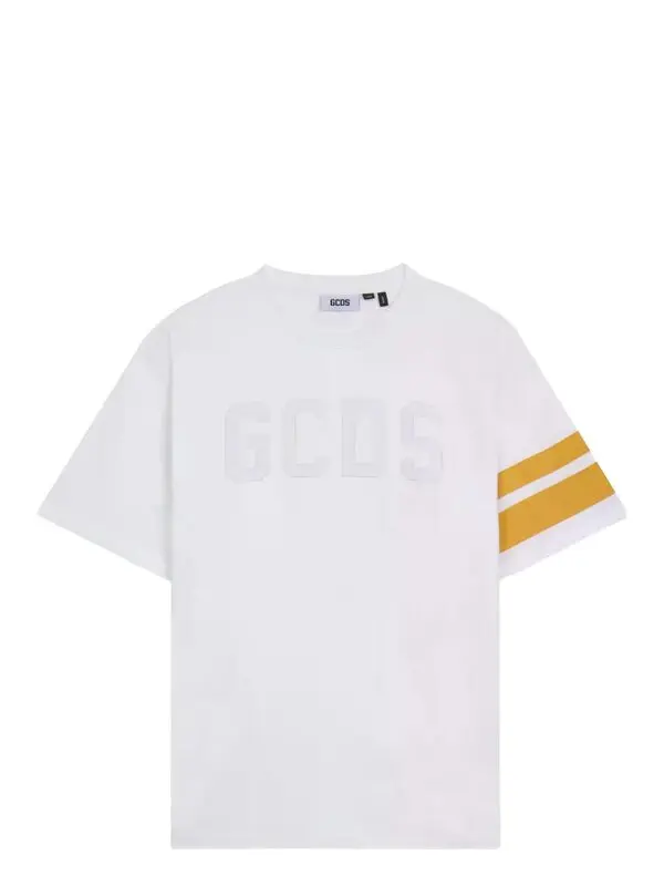 Gcds Front-logo Stripe-details Cotton T-shirt - White