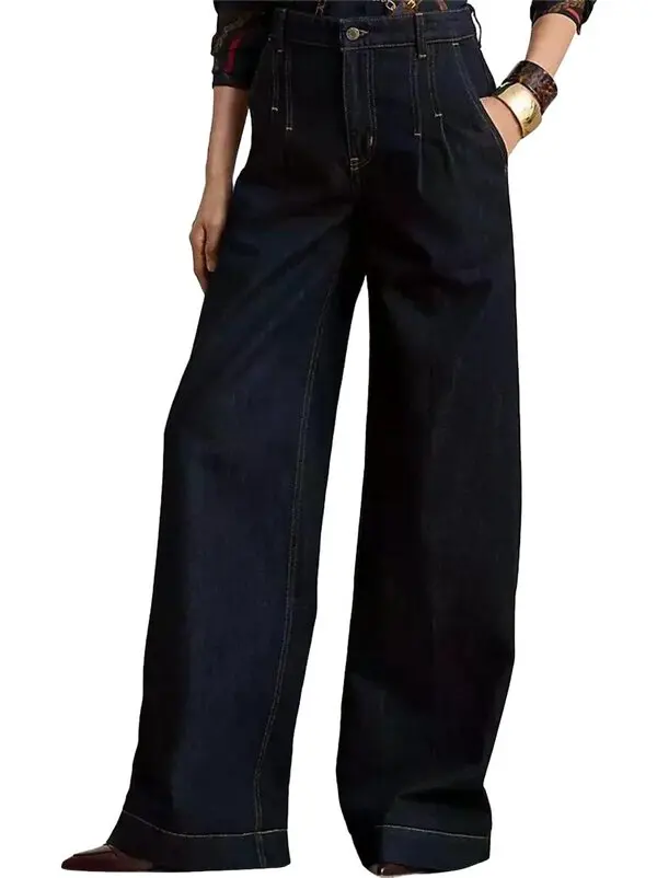 Ralph Lauren Pleated Wide Leg Jeans - Blue