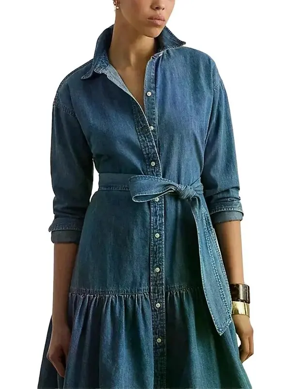 Ralph Lauren Button-down Tiered Mini Dress - Blue