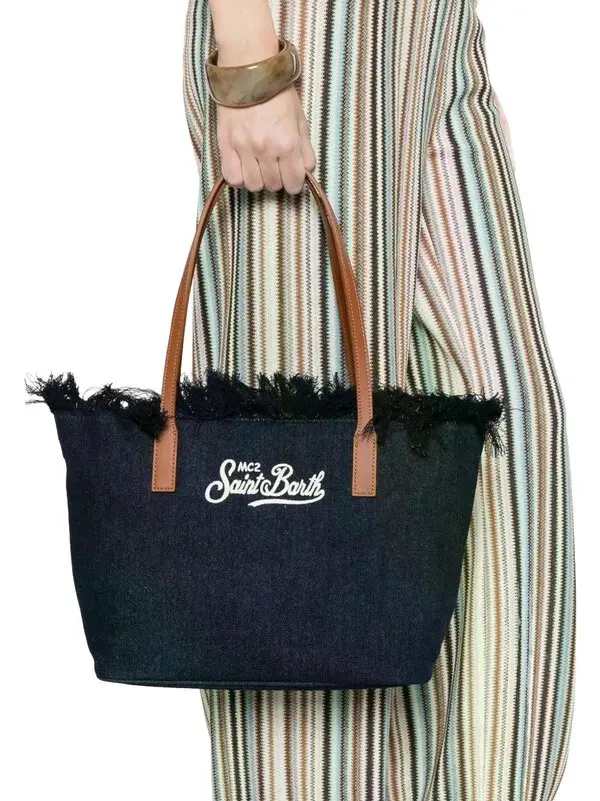 MC2 SAINT BARTH City Embroidered Fringed Tote Bag - Blue