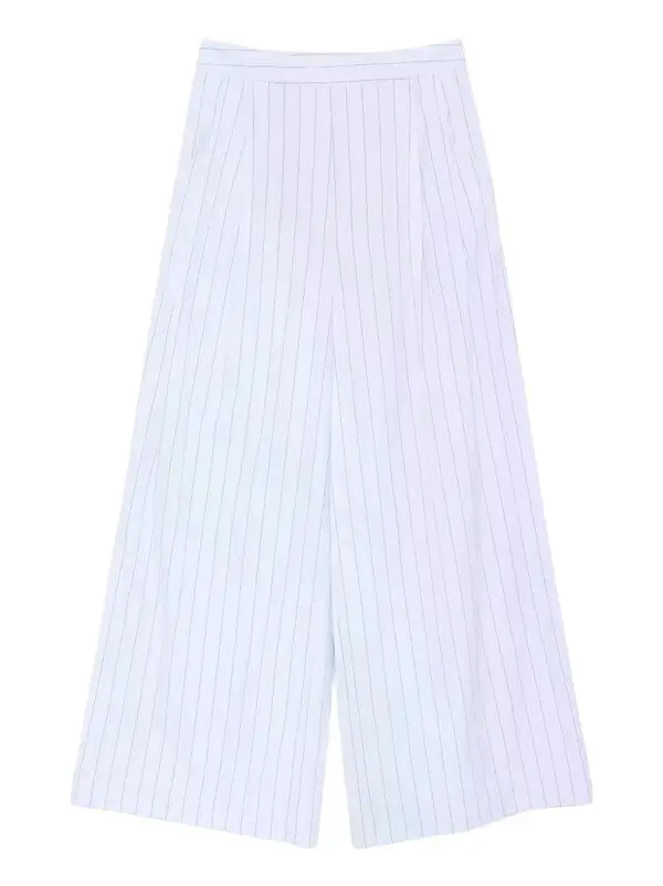 Erika Cavallini Pinstriped Pleated Cotton Trousers - Blue