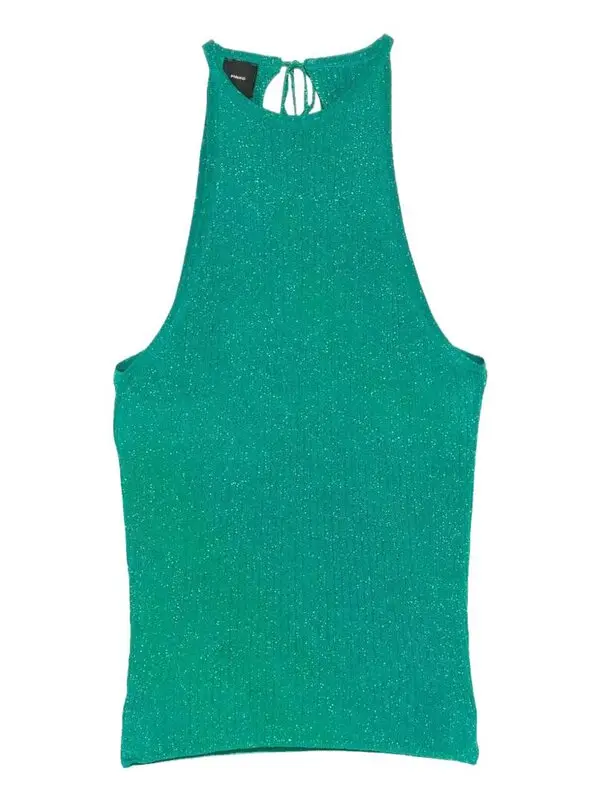 Pinko Halterneck Knit Tank Top With Metallic Thread - Green