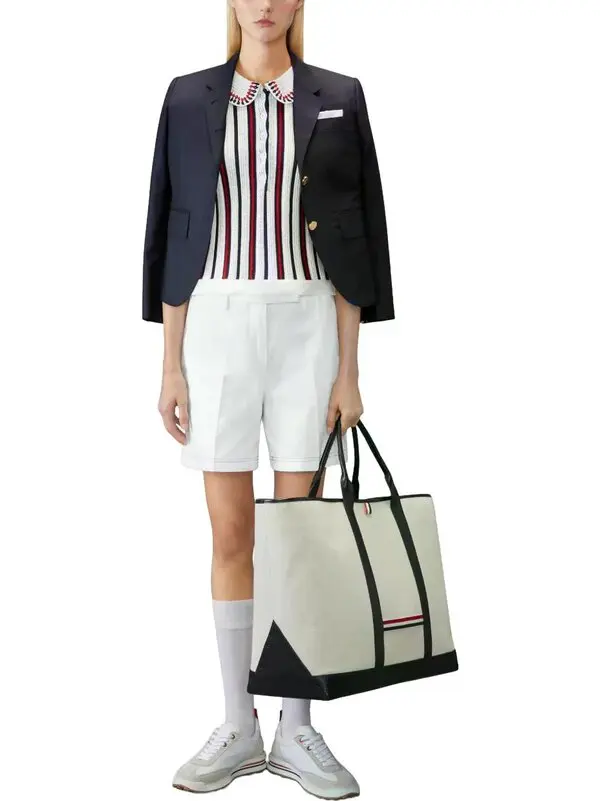 Thom Browne Striped Crochet-knit Polo Shirt - White