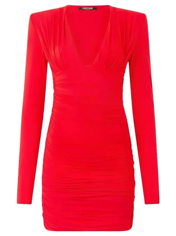 Roberto Cavalli V-neck Mini Dress With Gathered Detailing - Red