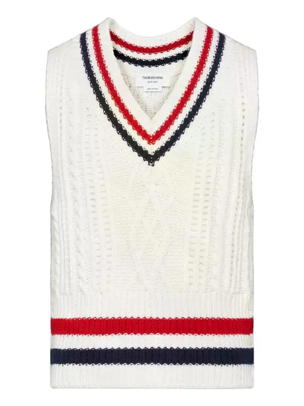 Thom Browne Chunky Cashmere Rwb Stripe Vest - White