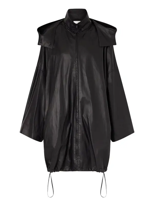 THE ROW Cassandre Leather Hooded Coat - Black