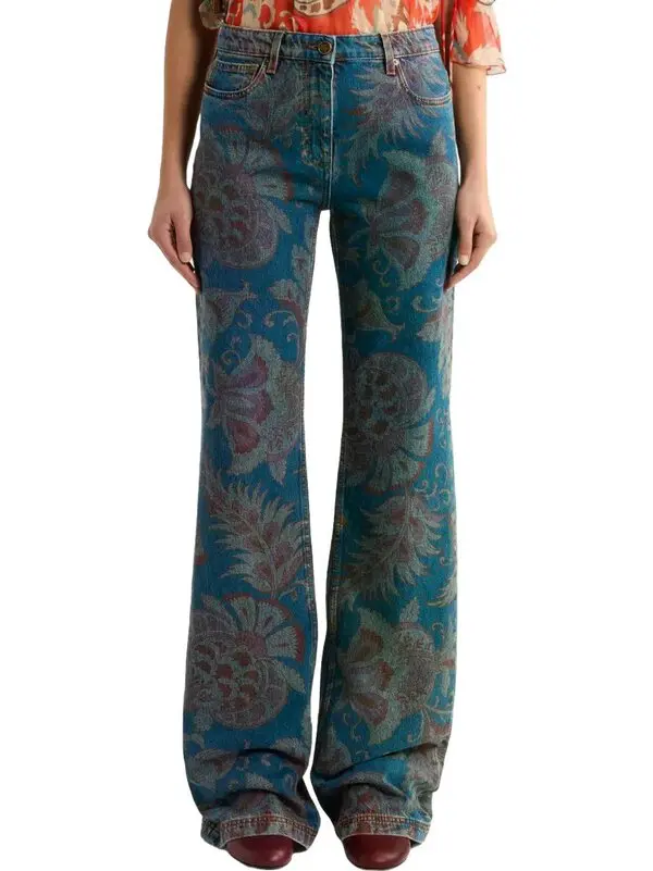 Etro Floral Print Flare Jeans - Blue