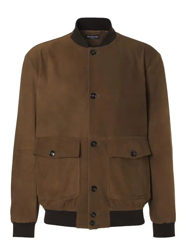 Kiton Suede Bomber Jacket - Brown