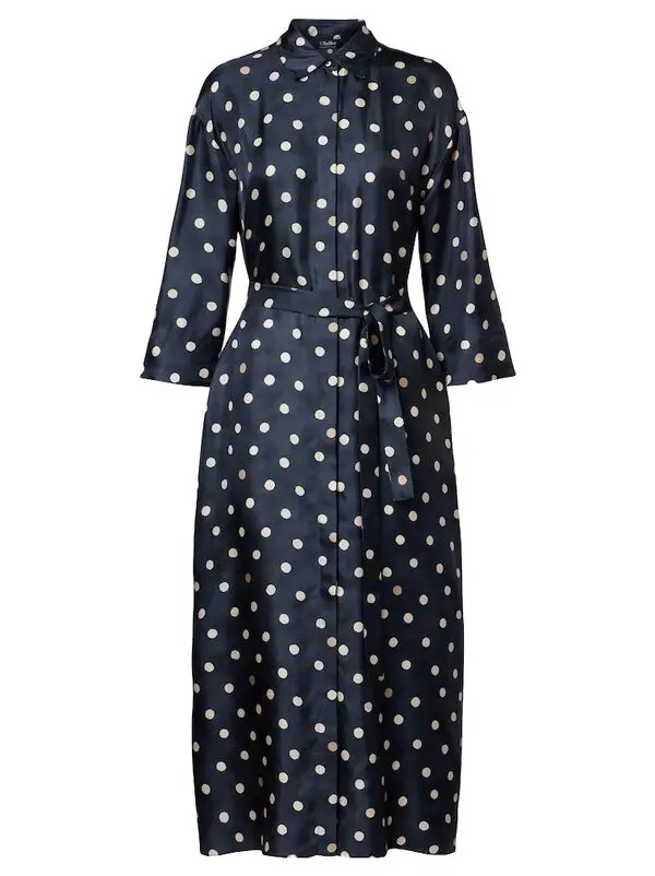 Max Mara Leva Polka-dot Silk Shirt Dress - Blue