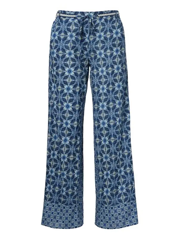 Velvet By Graham & Spencer Kendra Printed Cotton Wide-leg Trousers - Blue