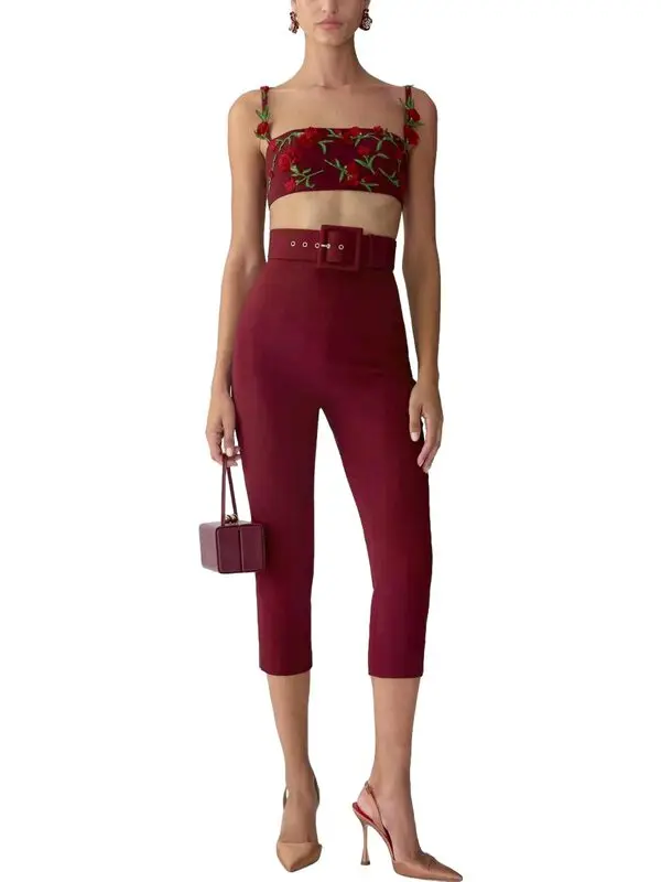 Carolina Herrera Floral Embroidered Bandeau Top - Red