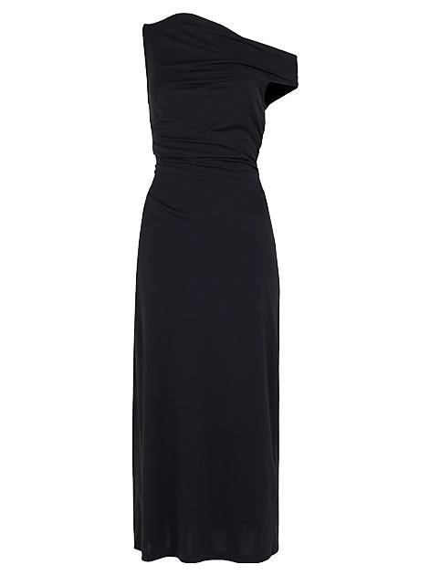 Whistles Off-shoulder Asymmetric Crepe Midi Dress - Black