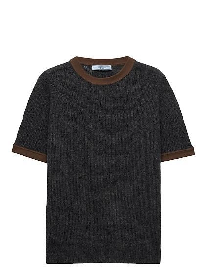 Prada Contrast-trim Short-sleeve Cashmere Jumper - Grey